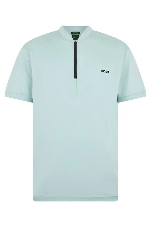 BOSS Casual T-shirt With Half-zip Collar For - Turquoise
