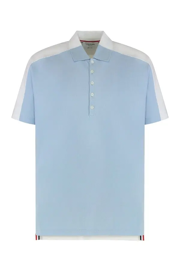 Thom Browne Pique Cotton Polo Shirt Short Sleeved - Light Blue