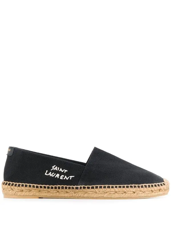 Saint Laurent Embroidered Logo Canvas Espadrilles - Black