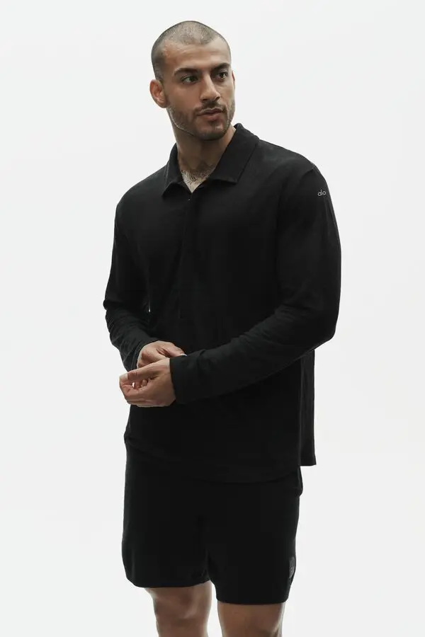 Alo Yoga Linen Jersey Coastal Long Sleeve Pullover Top - Black
