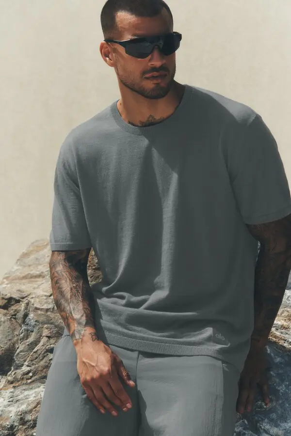 Alo Yoga Cotton Cashmere Ever Soft Short Sleeve Crewneck Top - Monument