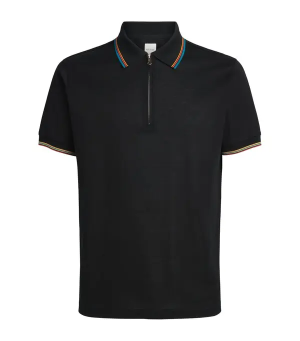 Paul Smith Signature Stripe Zip-up Polo Shirt - Black