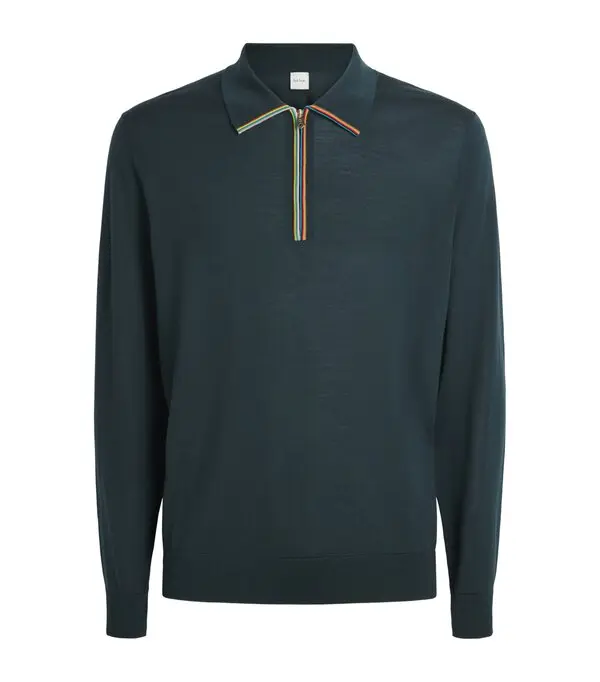 Paul Smith Merino Wool Quarter-zip Sweater With Signature Stripe Detail