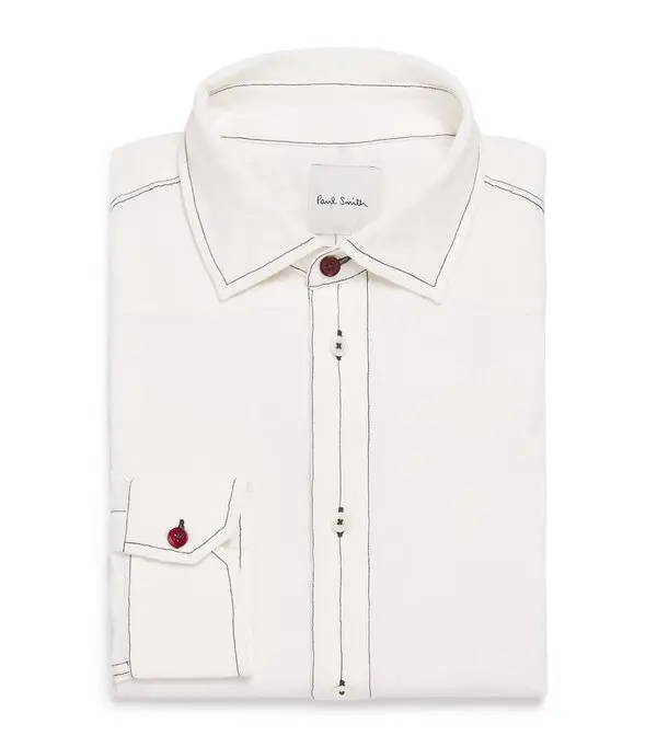 Paul Smith Linen Contrast-stitch Shirt - White