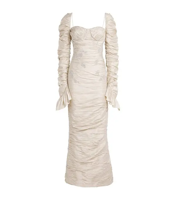 SANDRA MANSOUR Silk Embellished Daydream Gown - White