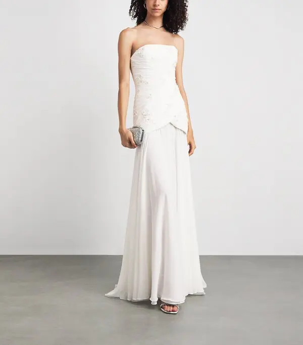 SANDRA MANSOUR Embellished Strapless Gown