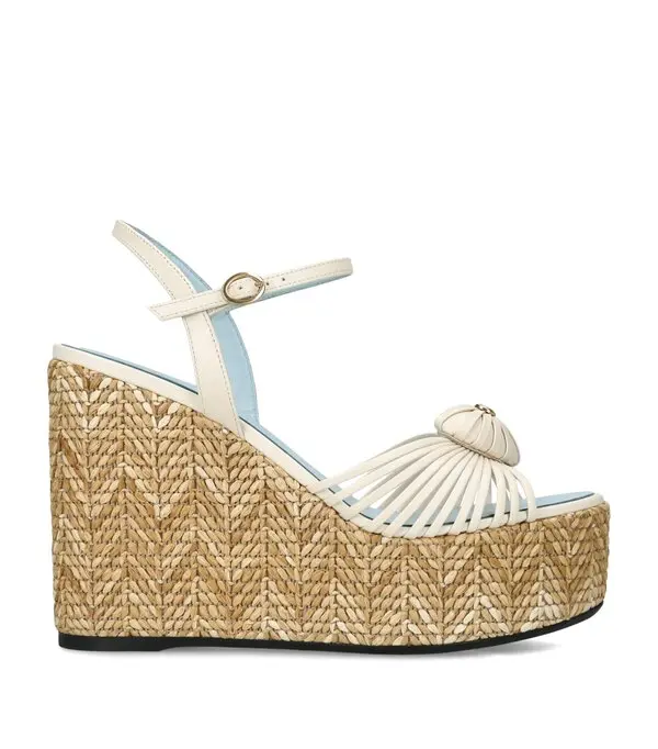 Valentino Garavani Leather Coeur Royal Wedge Sandals 110 - White
