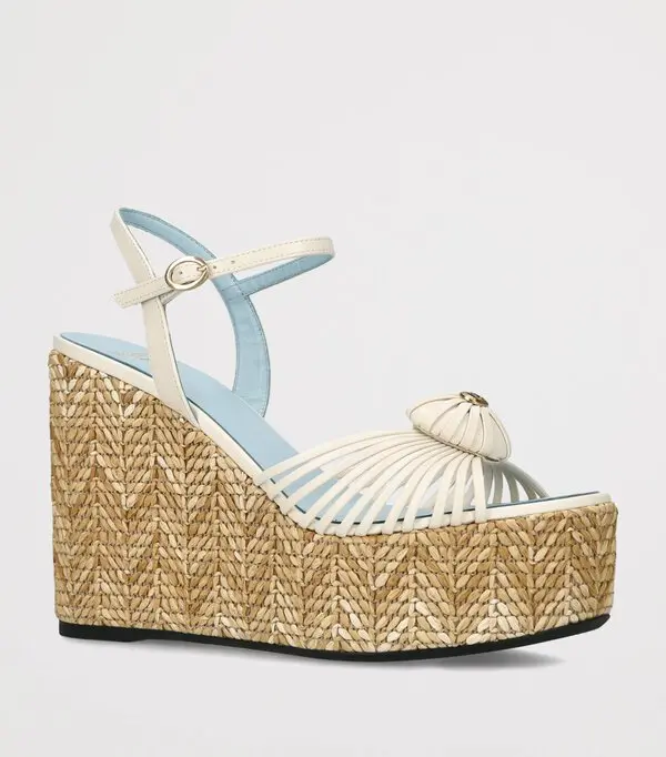 Valentino Garavani Leather Coeur Royal Wedge Sandals 110 - White