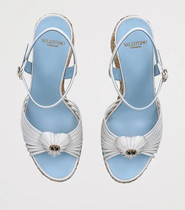 Valentino Garavani Leather Coeur Royal Wedge Sandals 110 - White