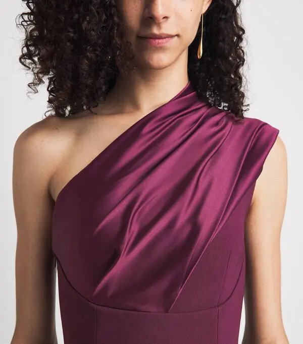 Solace London One-shoulder Draped Satin Gown - Purple
