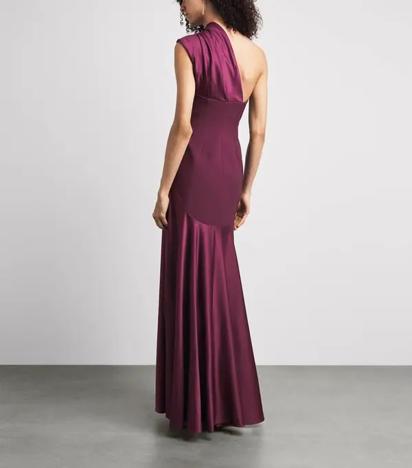 Solace London One-shoulder Draped Satin Gown - Purple