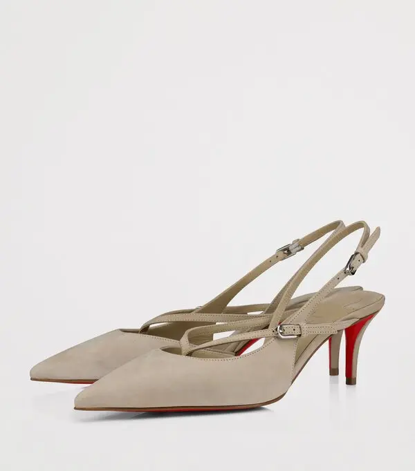 CHRISTIAN LOUBOUTIN Twistissimo Nubuck Leather Slingback Pumps 60 - Beige
