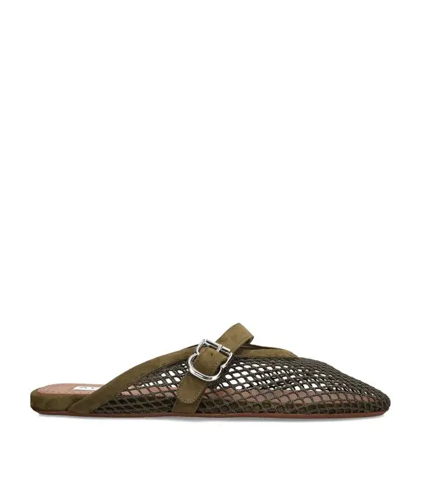Alaïa Suede Fishnet Mules - Green