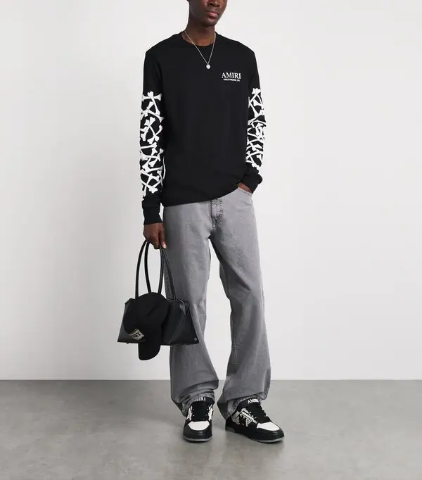 Amiri Cotton Stacked Bones Long-sleeve T-shirt - Black