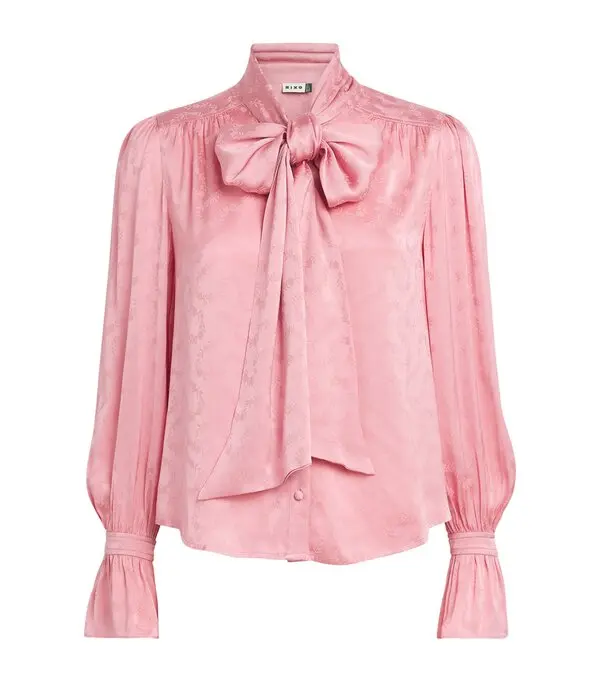 Rixo Satin Floral Jacquard Evanora Blouse - Pink