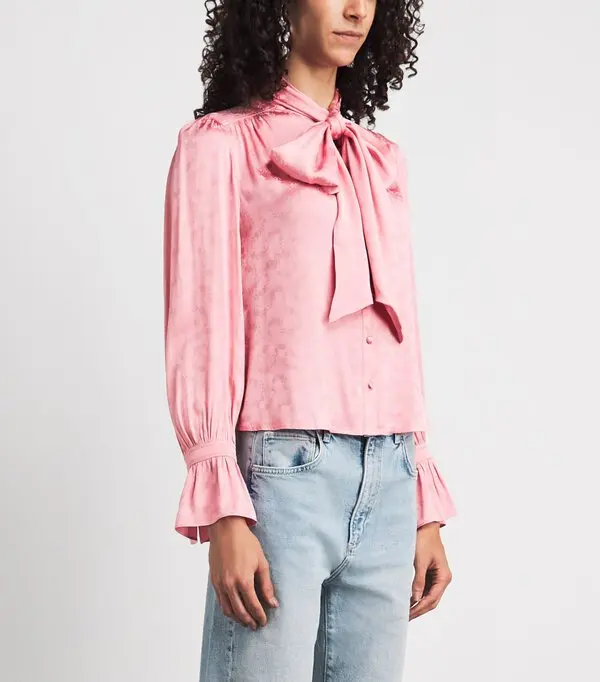 Rixo Satin Floral Jacquard Evanora Blouse