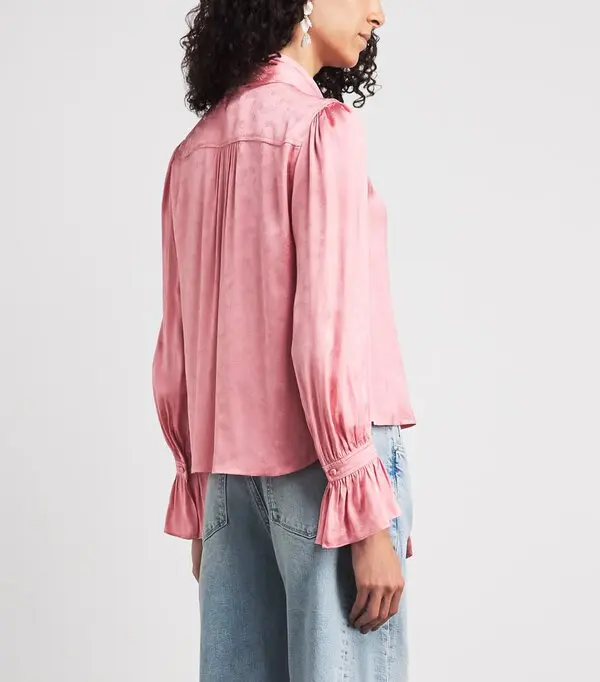 Rixo Satin Floral Jacquard Evanora Blouse