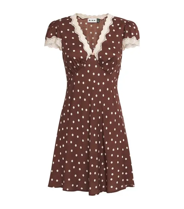 Rixo Polka-dot Cely Mini Dress - Brown