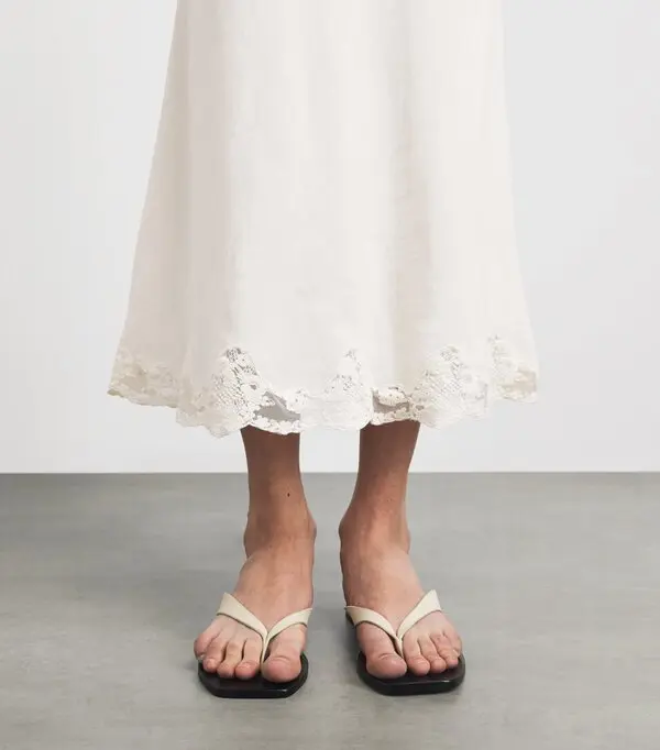 Rixo Linen-blend Midi Skirt With Lace Trim - Ivory