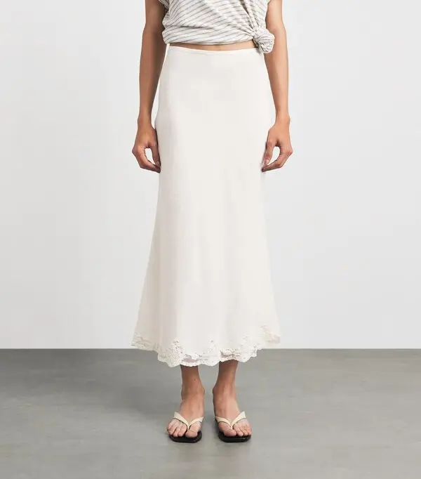 Rixo Linen-blend Midi Skirt With Lace Trim - Ivory