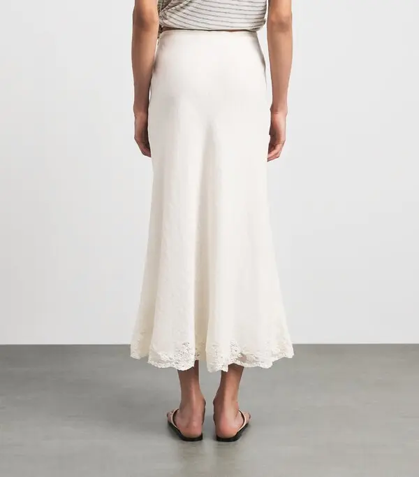 Rixo Linen-blend Midi Skirt With Lace Trim - Ivory