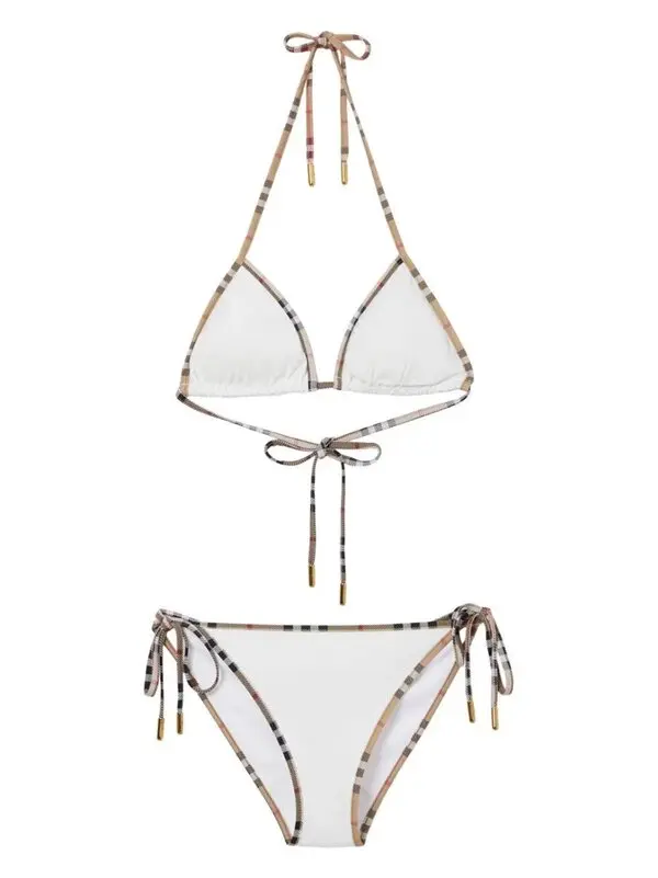Burberry Triangle Bikini With Checked Trim - Multicolor
