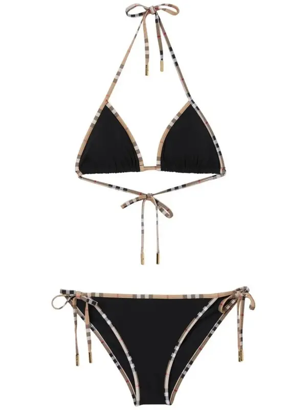 Burberry Halterneck Bikini Set With Signature Check Trim - Multicolor