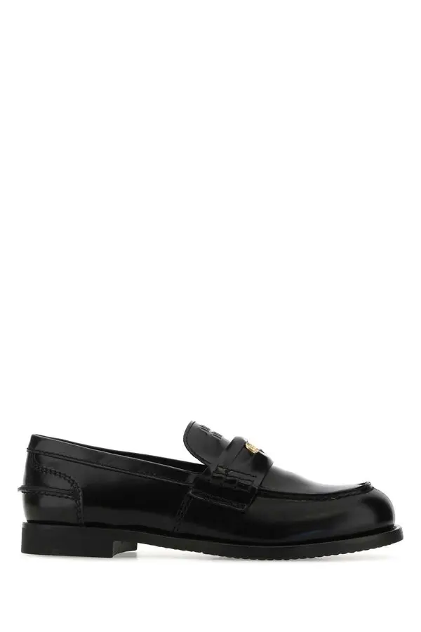 Miu Miu Leather Loafers With Gold Tone Detail - Black