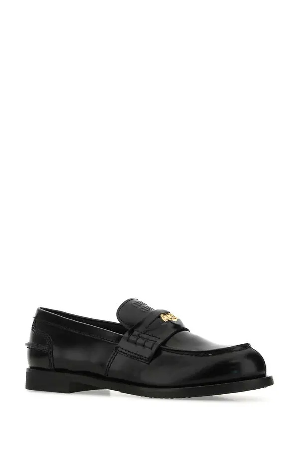 Miu Miu Leather Loafers With Gold Tone Detail - Black
