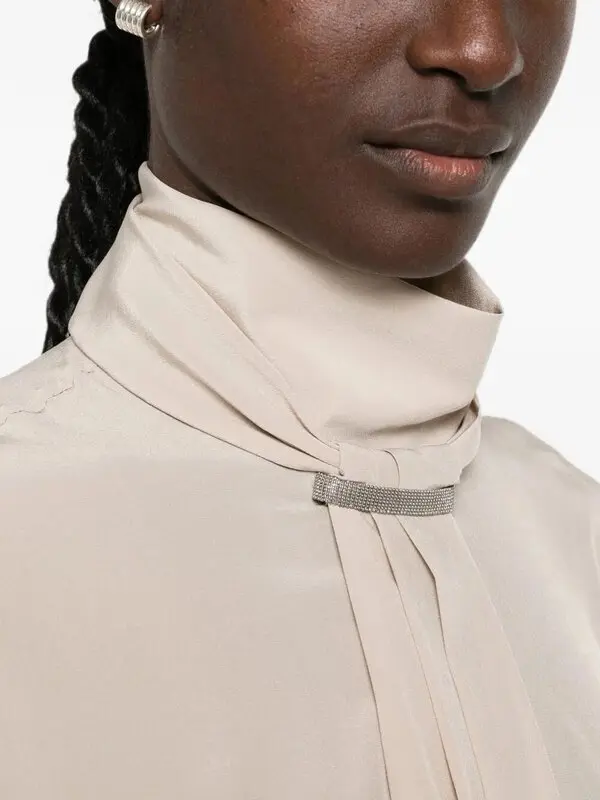 Brunello Cucinelli Silk Crêpe De Chine Blouse With Monili Thread Detail - Multicolor