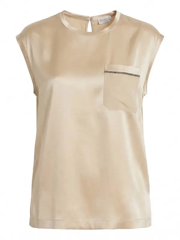 Brunello Cucinelli Sleeveless Silk Satin Blouse - Multicolor