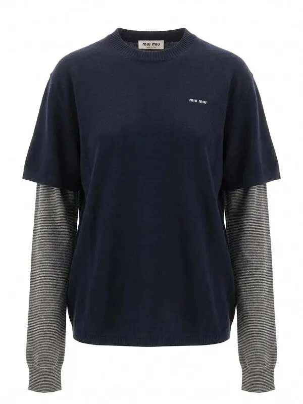 Miu Miu Sweater With Jersey Sleeves - Multicolor