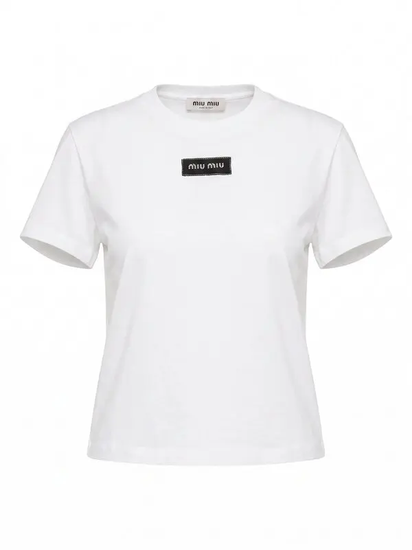 Miu Miu Jersey T-shirt With Logo Detail - Multicolor