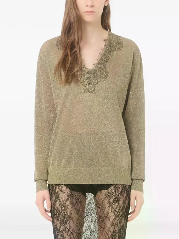 Valentino Garavani Lurex Sweater With Lace Trim