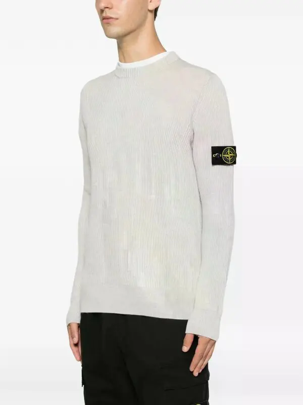 Stone Island Logo Patch Ribbed Knit Sweater