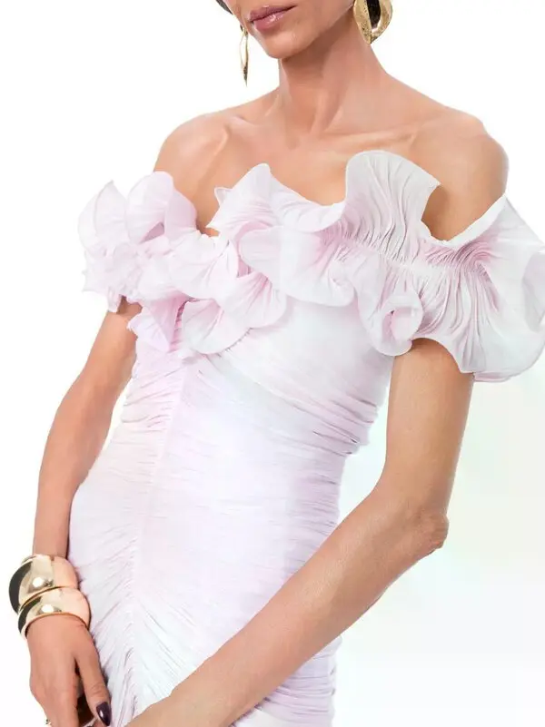 ANA RADU Off-the-shoulder Ruffled Ruched Floor-length Gown
