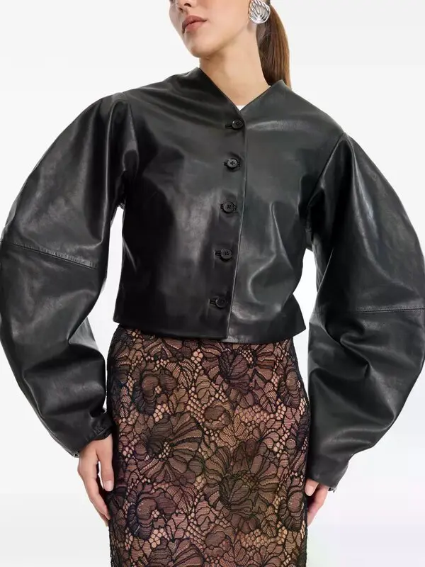ROTATE BY BIRGER CHRISTENSEN Leather Puff Sleeve Jacket