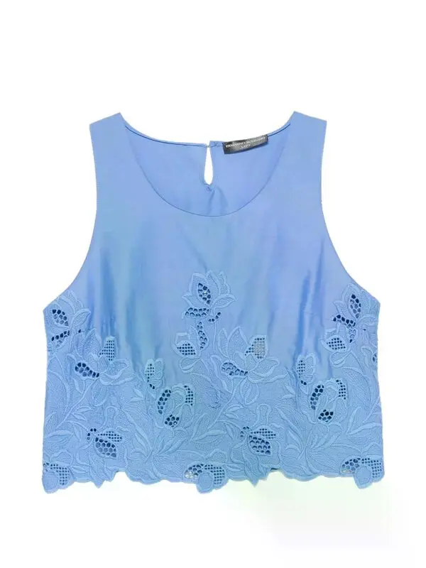 Ermanno Scervino Sleeveless Floral Embroidered Scalloped Hem Top