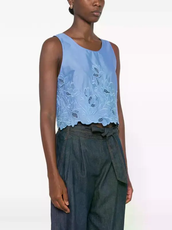 Ermanno Scervino Sleeveless Floral Embroidered Scalloped Hem Top