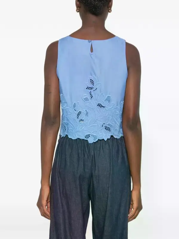 Ermanno Scervino Sleeveless Floral Embroidered Scalloped Hem Top