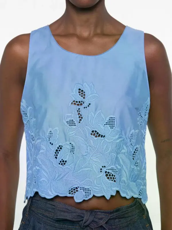 Ermanno Scervino Sleeveless Floral Embroidered Scalloped Hem Top