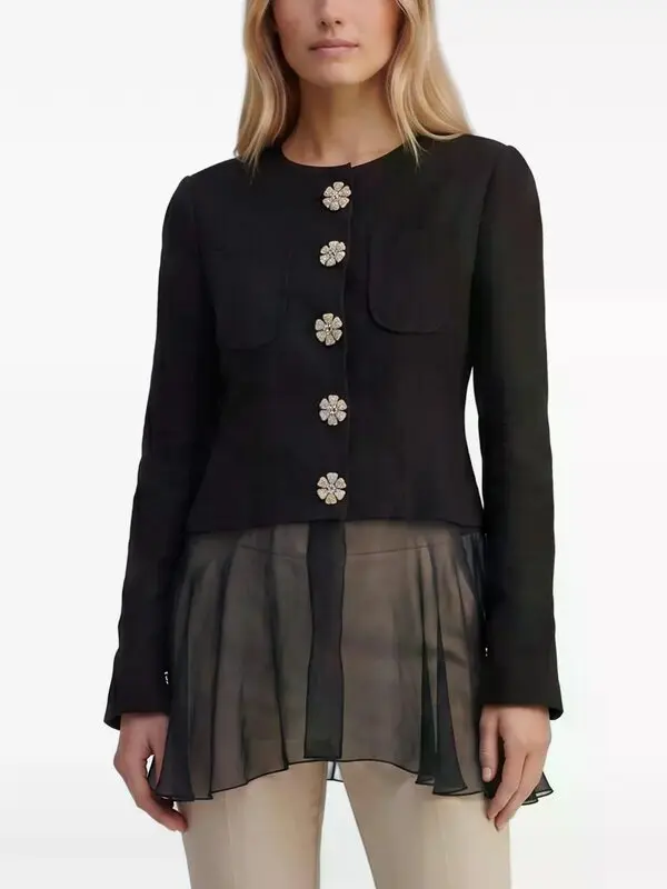 Karl Lagerfeld Embellished Flower-button Sheer-hem Jacket