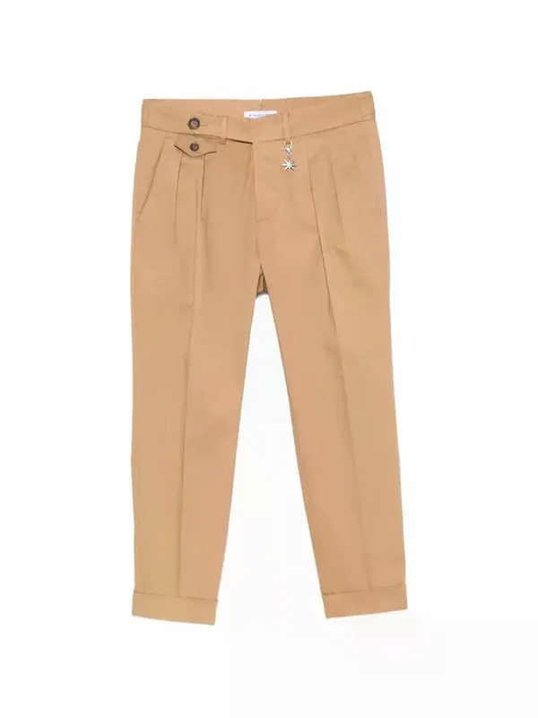 MANUEL RITZ Pleated Turn-up Trousers With Star Detail - Neutrals