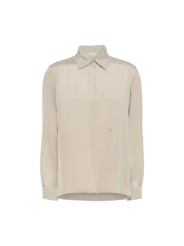 Max Mara Silk Crepe De Chine Shirt With Embroidered Logo - Stone