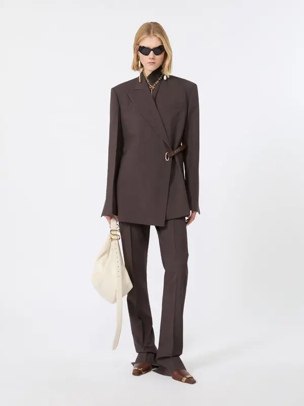 Max Mara Tailored Viscose Blazer With Leather Belt Detail