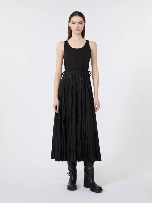 Max Mara Sleeveless Jersey Dress With Plissé-pleated Skirt - Black