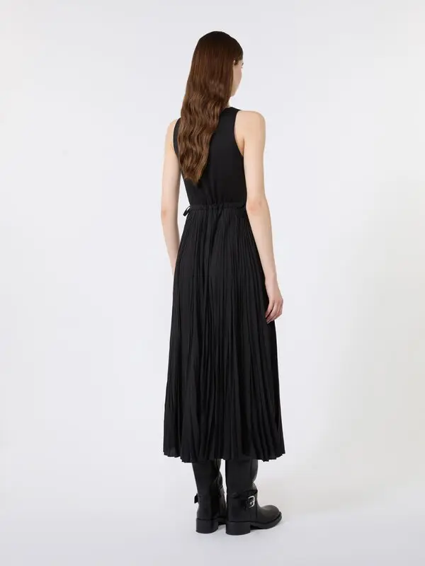 Max Mara Sleeveless Jersey Dress With Plissé-pleated Skirt - Black