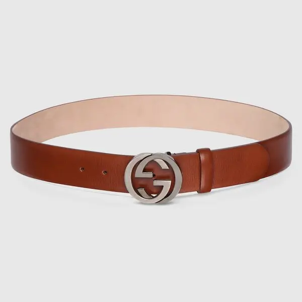 Gucci Wide Belt With Interlocking G Buckle - Brown