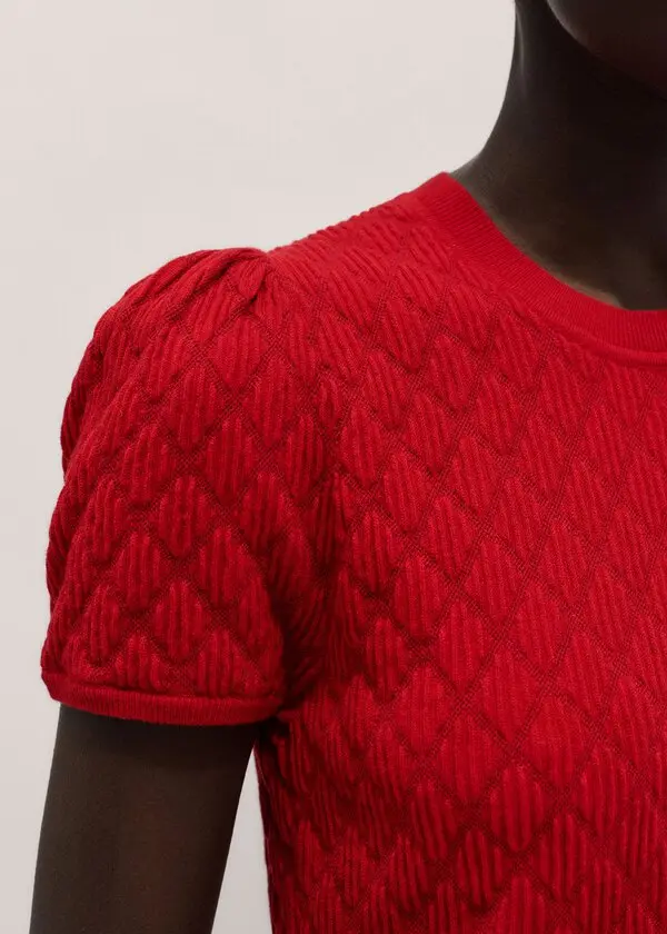 ME+EM Smocked Knit Slim Tee Ruby Red