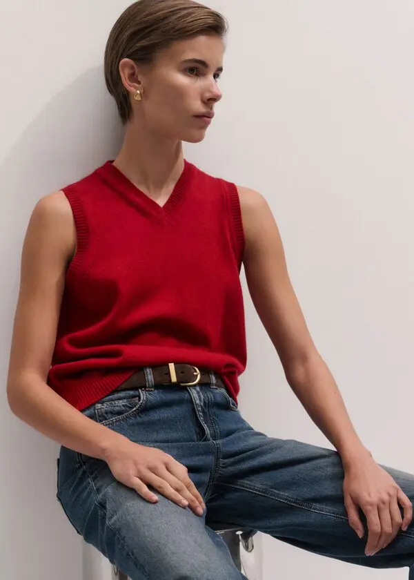ME+EM Relaxed Knit V-neck Tank - Deep Ruby Red Mélange